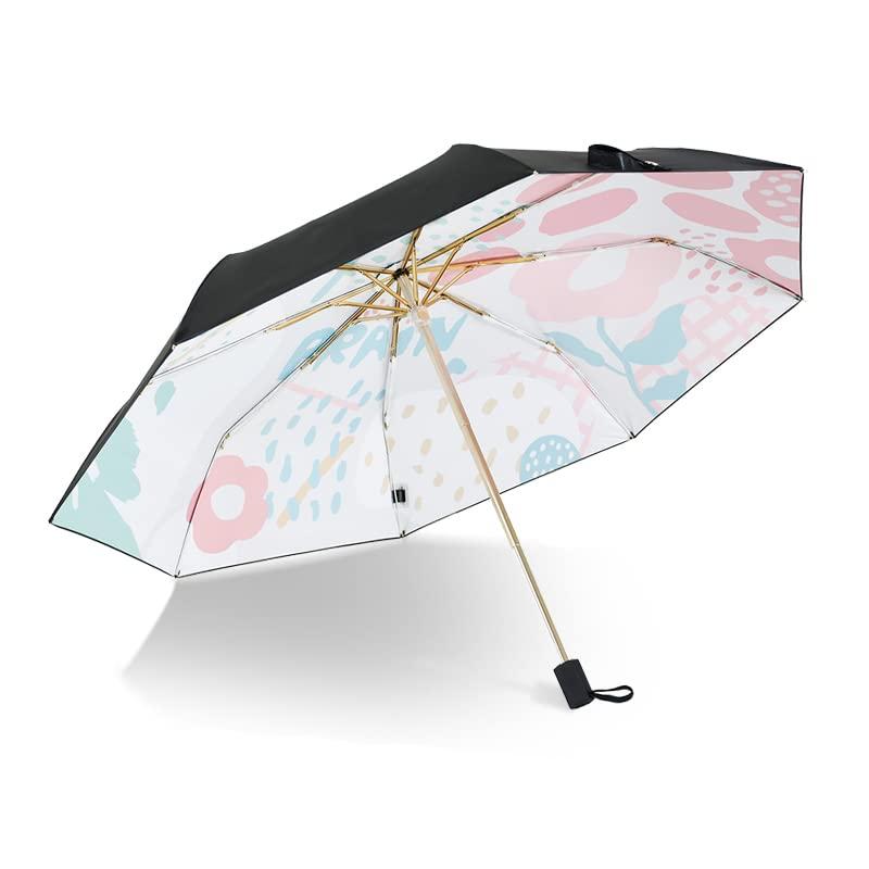 PRAINオリジナルファッション日傘紫外線防止日傘レディースシンプル両用晴雨傘超軽量折り畳み日傘UPF50+オリジナルデザイン、高精細デジタルプリント。 エコで無臭高密度傘布、防水性が良い、厚手ブラックゲルコーティング、強い紫外線、晴雨兼用...