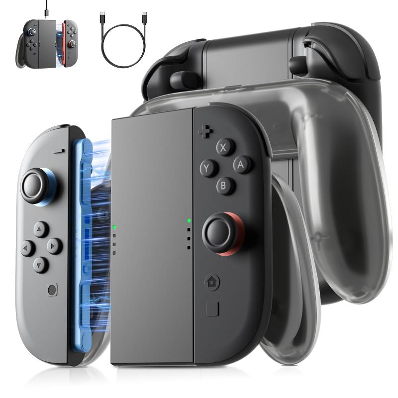 【人気版】Switch 2 JoyConに対応 充電グリップ, マグネット急速充電 &amp; LEDライト, レイしながら充電可能, JoyCon 2用アクセサリ, 人間工学デザイン, で握りやすい, 充電式コントローラーホルダ【Swit...