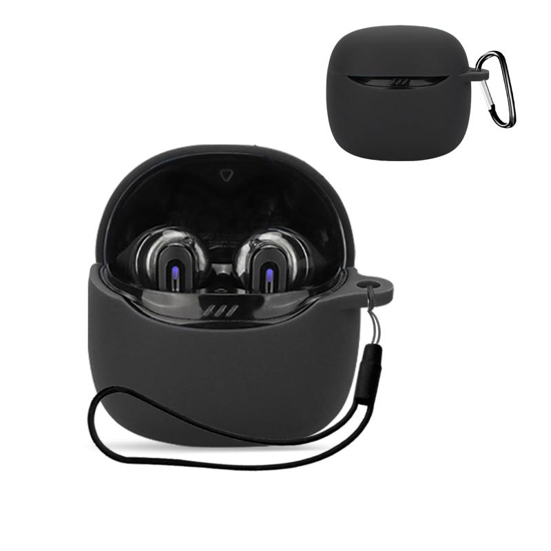 For JBL TUNE FLEX 2 用 ケース 保護ケース カバー 【KONXISA】 ワイヤレスイヤホン ケース シリコン素材 着用しやすい 耐衝撃 防水防塵 ウォッシャブル （カラビナ付き+ストラップ付き ） 装着充電【対応機種】J...