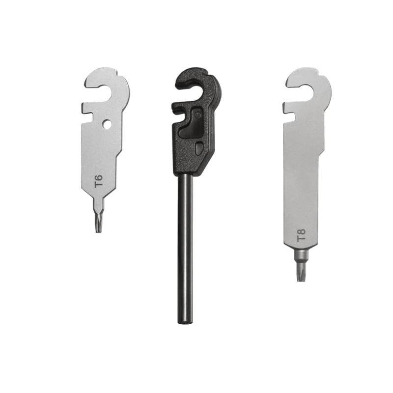 Roxon FLEX FT04 多機能ツールセットで自分好みにアレンジ。(T6梅花ビット、T8梅花ビット、ファイヤースターター)1. 特徴: FTS1-16、T6 梅花ビット (短いツール、スロットを1つ使用); 材質: DIN 1.411...