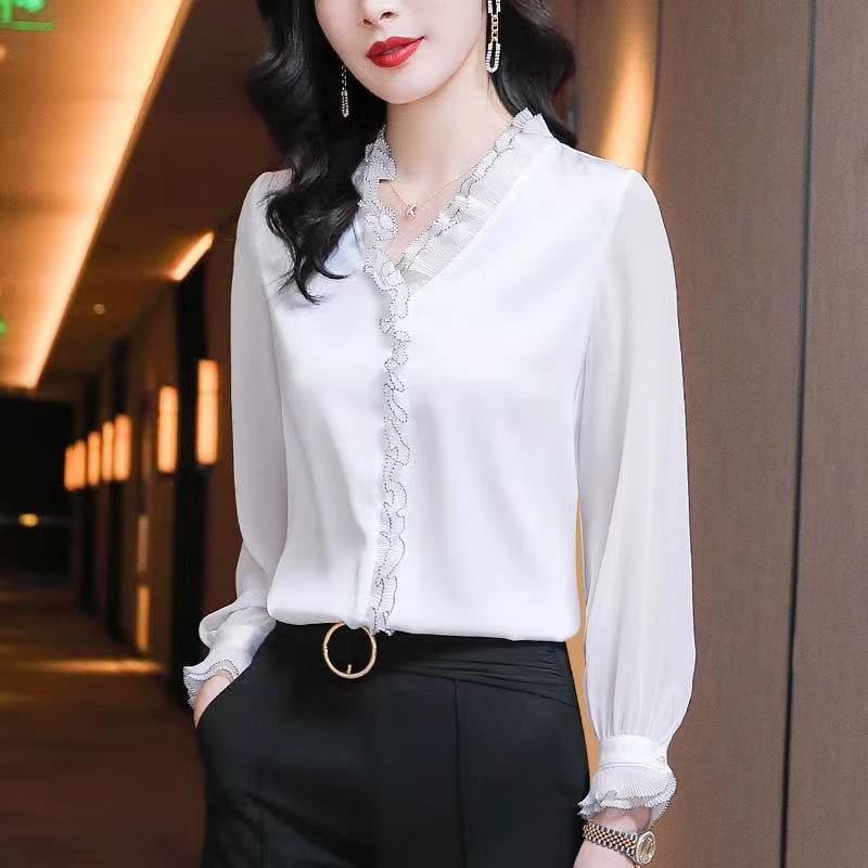 ・カテゴリ: 衬衫・スタイル: 御姐风、甜美清新、私服名媛・主な素材: ポリエステル100%・ネックライン: POLO领・袖丈: 長袖・袖型: 公主袖・柄: 纯色・仕様: 拼贴/拼接、褶皱・シルエット: 修身型・着丈: 普通款(50cm&l...