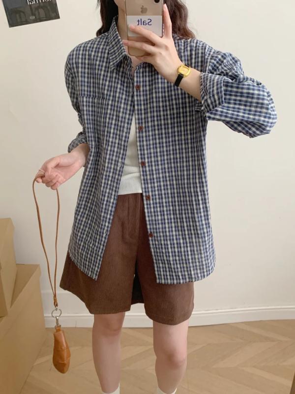 ・カテゴリ: 衬衫・スタイル: 学院風・ネックライン: POLO襟・袖丈: レギュラースリーブ・カラー展開: ブルー・サイズ展開: S、M、L、XL、XXL