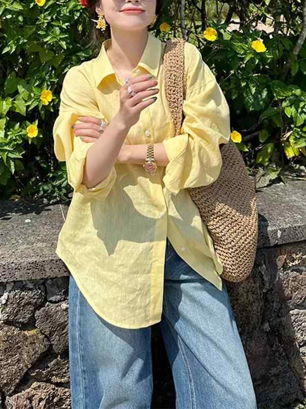 ・カテゴリ: 衬衫・スタイル: カジュアル・主な素材: 麻、ポリエステル・袖丈: 長袖・ネックライン: レギュラーカラー・袖型: レギュラースリーブ・フィット感: ルーズフィット・着丈: ミディアム丈(50cm超65cm以下)・柄: 無地・...