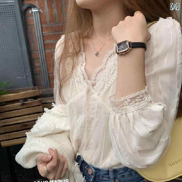 ・カテゴリ: shirt・素材: シフォン・スタイル: カジュアル、ボーイッシュ・ネックライン: Vネック・袖丈: 長袖・柄: 無地・カラー展開: アプリコット・サイズ展開: S、M、L、XL、XXL