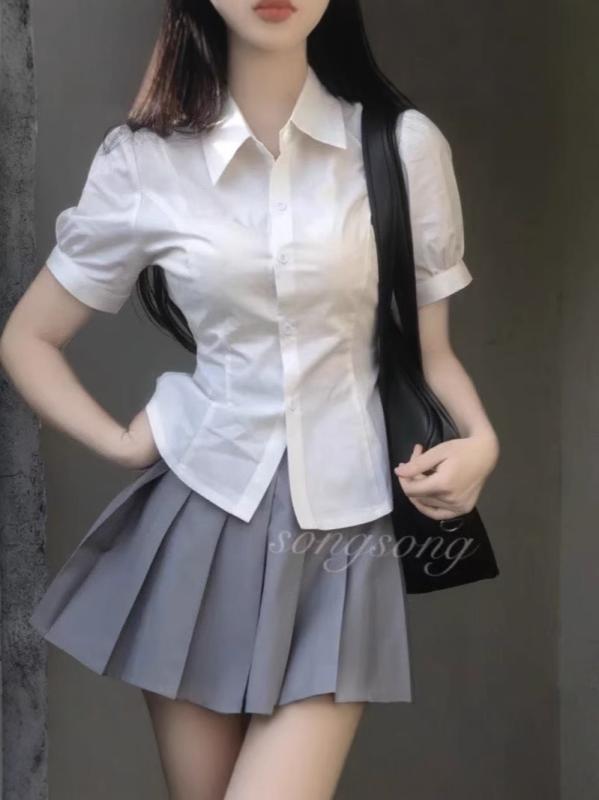 ・カテゴリ: 衬衫・スタイル: カジュアル、カレッジ風、セクシー・柄: 無地・デザイン: カーディガン・袖丈: 半袖・クラフト: 切り替え・シルエット: スリムフィット・着丈: ショート丈（約40cm-50cm）・ネックライン: シャツカラ...