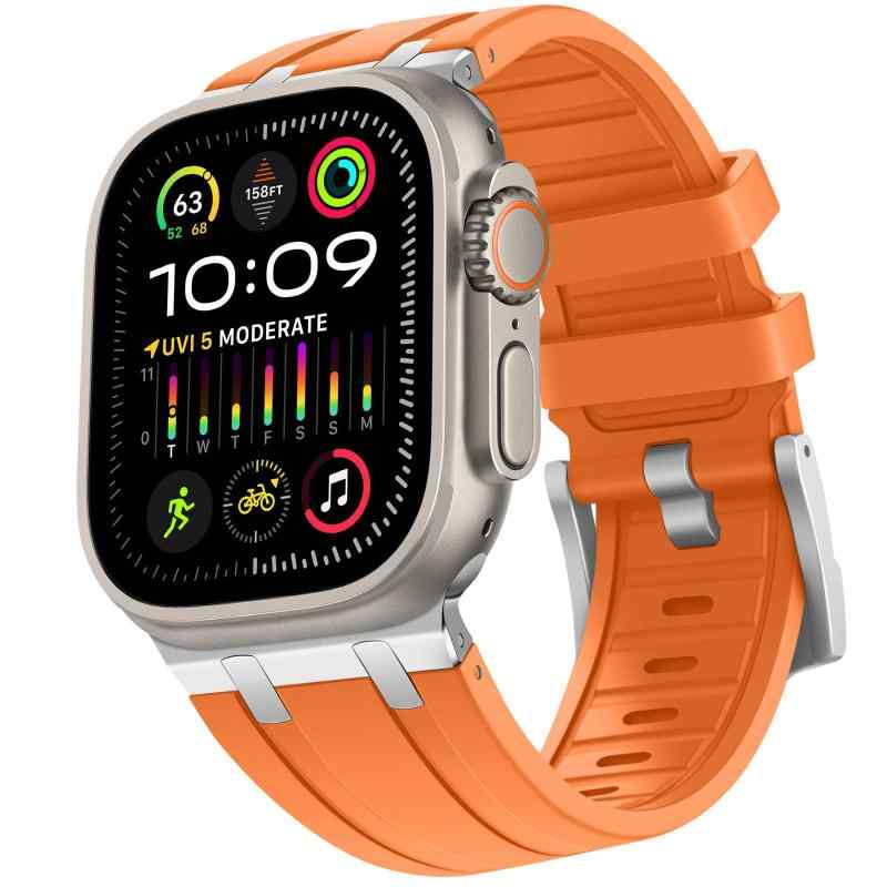 [HITZEE] Band コンパチブル Apple Watch Ultra バンド 49mm 46mm 45mm 44mm 42mm、ステンレス鋼アダプターを備えた液体シリコンメンズバンド 付き Apple Watch Ultra 2 U...