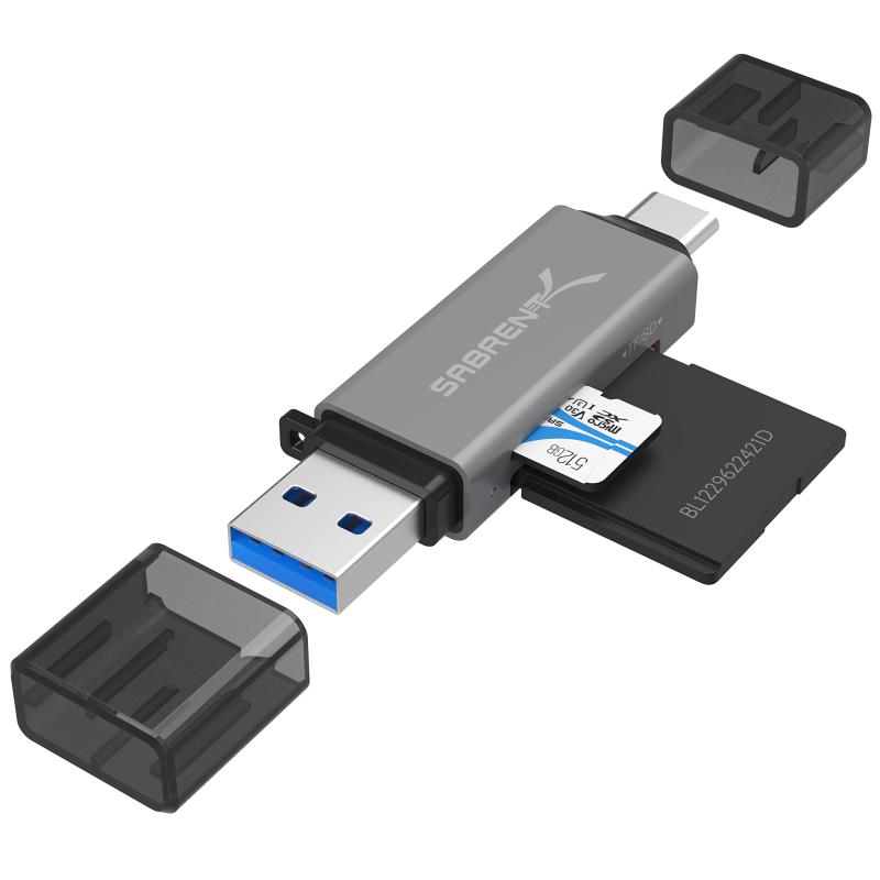 SABRENT USB 3.2 Gen 1とUSBタイプC OTGカードリーダー SD, SDHC, SDXC, MMC/マイクロSD、T-Flashに対応（CR-BCA2）速度 - SuperSpeed USB 3.2 Gen 1で最高の...