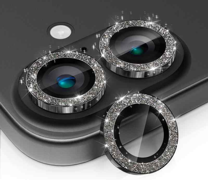 CloudValley カメラフィルム iPhone 16 /iPhone 16 Plus 用 カメラ レンズ保護Bling,カバー ウルトラHD強化ガラスカメラカバー [ケースフレンドリー] メタル個別レンズスクリーン保護リング,2枚,ブ...