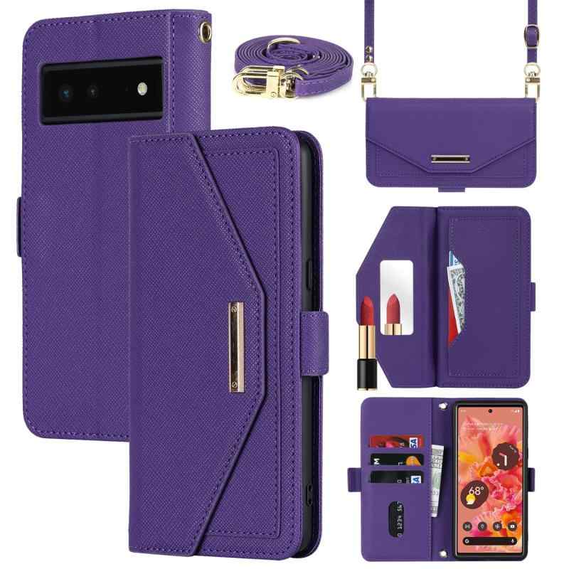 Cross pattern Wallet leather case for Pixel 6A【収納力抜群】：ケース内側にはカードを2-3枚収納できるカードポケットとメモ、2枚の紙幣など収納できるポケットがあります。Dカードや運転免許証、交通...