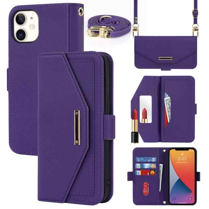 Cross pattern Wallet leather case for iPhone12【収納力抜群】：ケース内側にはカードを2-3枚収納できるカードポケットとメモ、2枚の紙幣など収納できるポケットがあります。Dカードや運転免許証、交通...