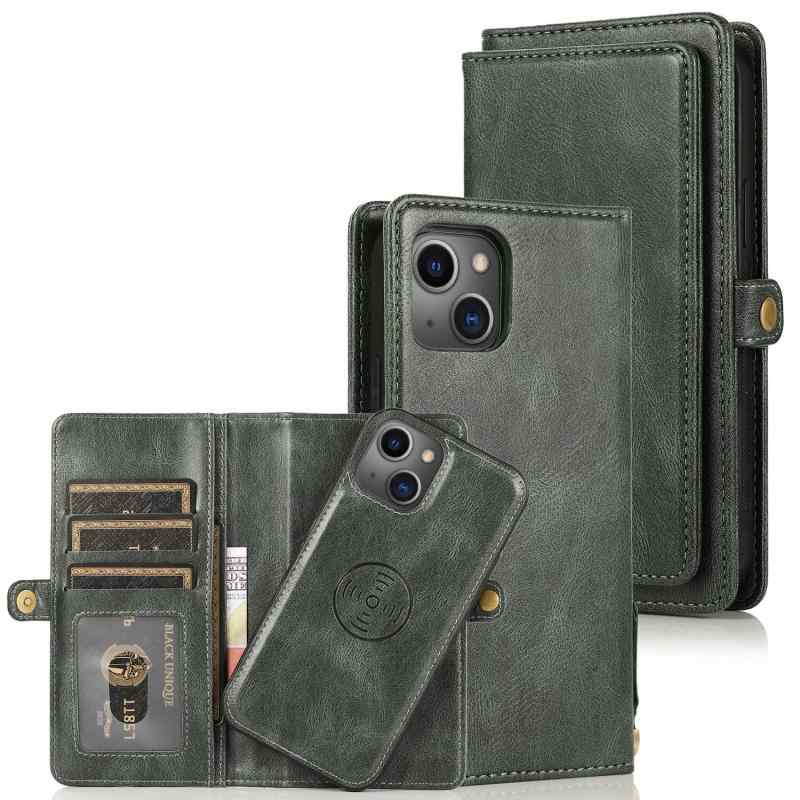 for iPhone 13 Many Card Slots 2in1 Detachable Wallet Case