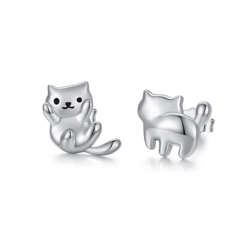 StoryMidir ピアス ねこ 金属アレルギー対応 シルバー925 うさぎ 猫 カエル アホロートル 肉球 足跡 可愛い アニマル ピアス ネコ プラチナ仕上げ レディース ガール 動物 人気ピアス アクセサリ