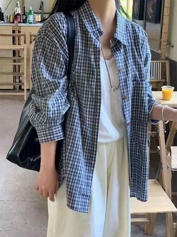 ・カテゴリ: 衬衫・スタイル: カジュアル・主な素材: ポリエステル、綿・柄: チェック・袖丈: 長袖・フィット感: ルーズフィット・着丈: ミドル丈・襟型: POLO襟・袖の種類: レギュラースリーブ・人気の要素: ボタン・カラー展開: ...