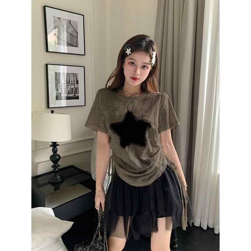 ・カテゴリ: Tシャツ・スタイル: 少女風、清新フェミニン・主な素材: ポリエステル・ネックライン: クルーネック・袖丈: 半袖・柄: バイカラー・デザイン: プルオーバー、切り替え、レースアップ・シルエット: スリムフィット・着丈: ミデ...