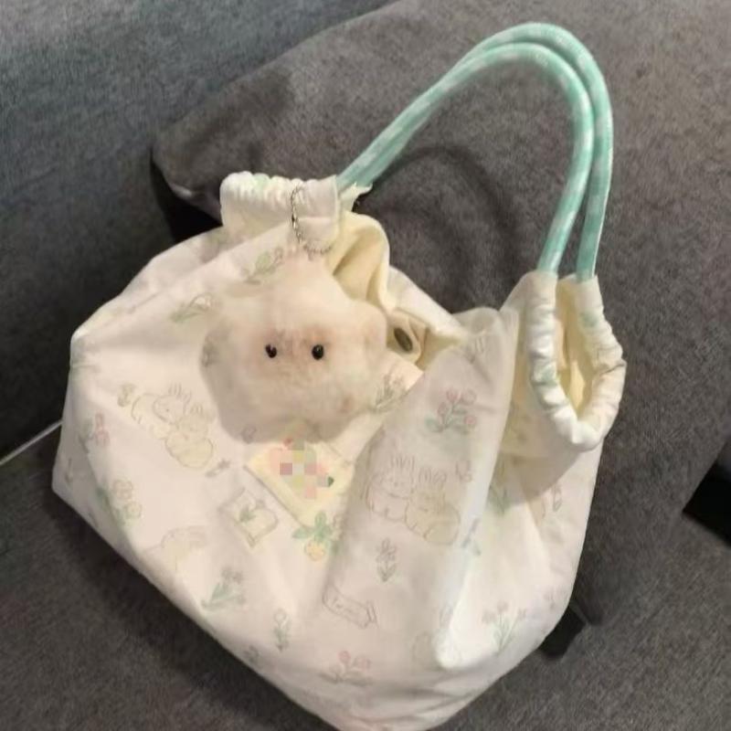 ショルダーバッグ レディース うさぎ プリント かわいい 韓国風 帆布 鞄 ハンドバッグ 大容量 通勤用 通学用 A4対応 カジュアル シンプル 軽量 丈夫 おしゃれ デイリーユース 多機能 収納力 普段使い お出かけ・カラー: グリーン(...
