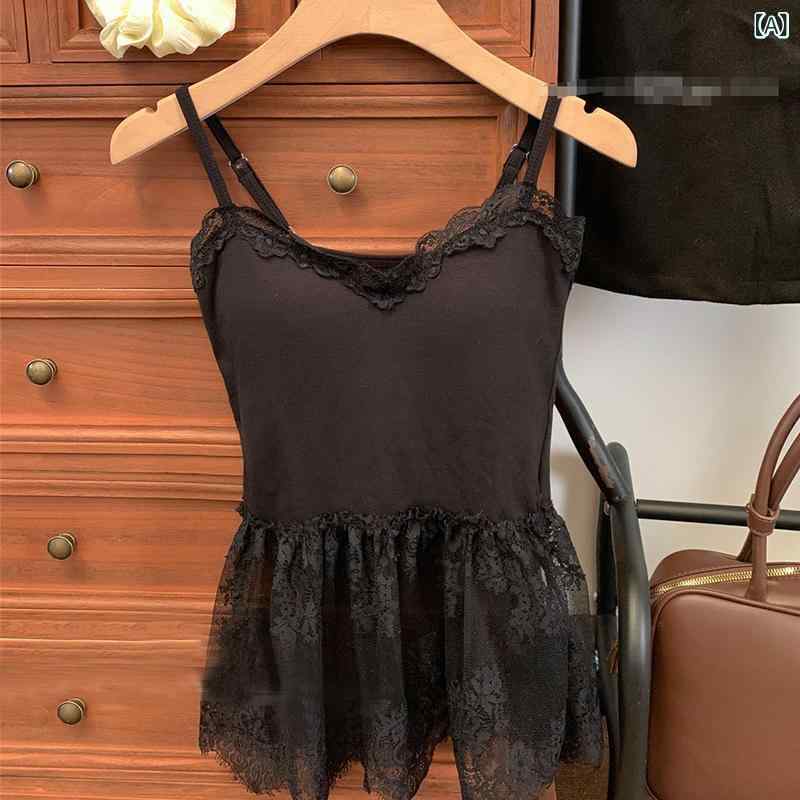 キャミソール レディース トップス レース 切り替え メッシュ 花柄 レイヤード 重ね着 ミドル丈 セクシー 大人かわいい おしゃれ カジュアル お出かけ デート 普段使い 通勤用 春夏・スタイル: キャミソール・流行元素: 無地、レース、...