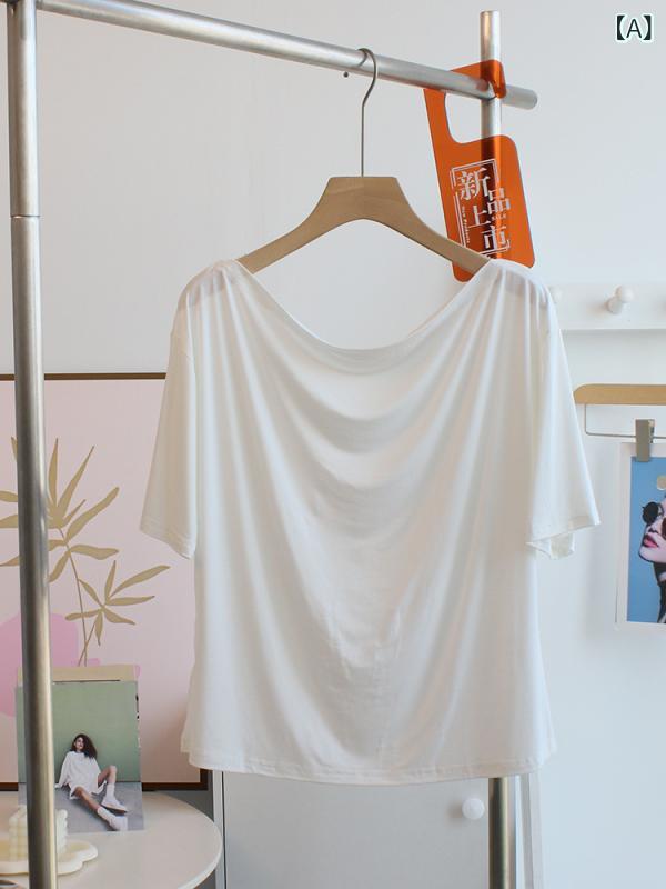 Tシャツ レディース 半袖 オフショルダー トップス カットソー 再生繊維 ショート丈 スリムフィット セクシー デコルテ見せ 春夏 無地・素材: モダール・主素材: モダール繊維・スタイル: プルオーバー・袖丈: 半袖・シルエット: ルー...