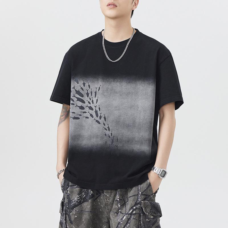 Tシャツ メンズ 半袖 ヘビーウェイト 綿 コットン グラデーション 洗い加工 ストリート カジュアル 普段使い 通勤 アウトドア 春夏 重厚感 厚手 トップス シンプル クルーネック おしゃれ ゆったり ビッグシルエット 重ね着 スタイル...