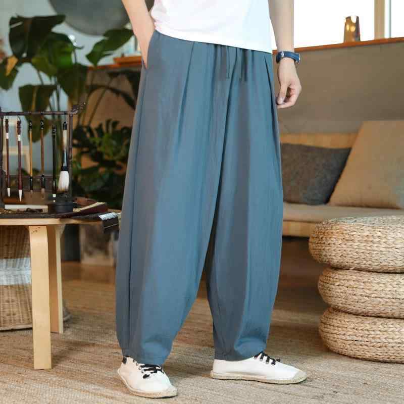 ワイドパンツ メンズ ズボン 綿麻 亜麻 ゆったり ストレート 切り替え チャイナ風 提灯パンツ 袴パンツ サルエルパンツ カジュアルパンツ オールシーズン ドレープ感 体型カバー・スタイル: 简约・パンツの型: 直筒型・丈: 九分丈・ウエ...