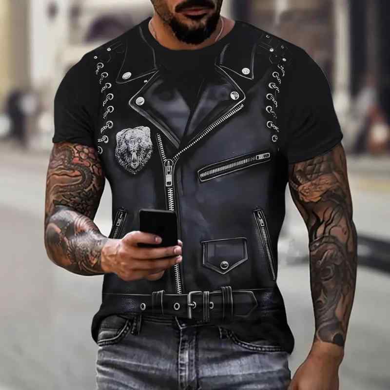 Tシャツ メンズ 半袖 ラウンドネック クルーネック 3Dプリント クマ デニム風 ジャケット風 オーバーサイズ ビッグシルエット カジュアル トップス・スタイル: ストリートヒップホップ・主な素材: ポリエステル95%・柄: アニメ・シル...