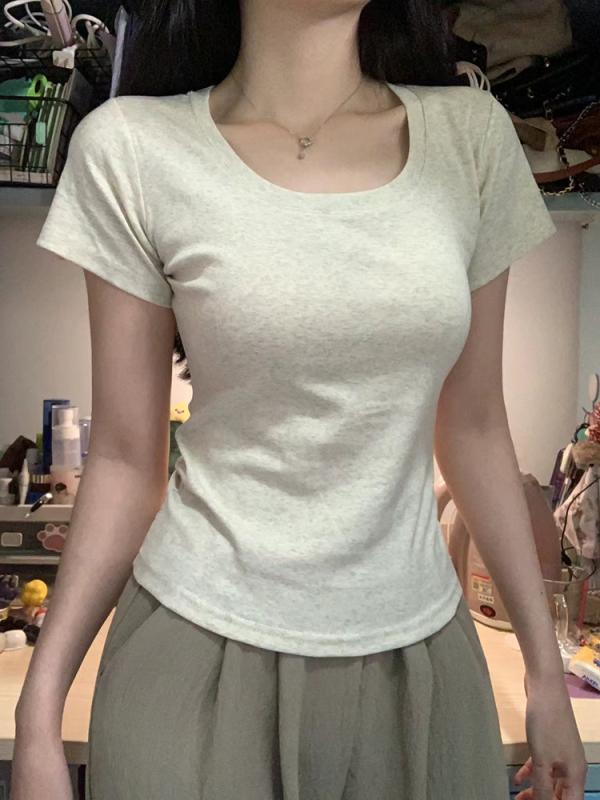 純綿 漫画の 腰の ギャルの Tシャツ レディース 半袖 V ネック 灰色の純 色の 肩の 中は インナー 夏 ガードルの トップスを 掛けます。生地名: 綿主な生地構成: 綿主な生地構成 2: スパンデックスパターン: ソリッドカラースタ...