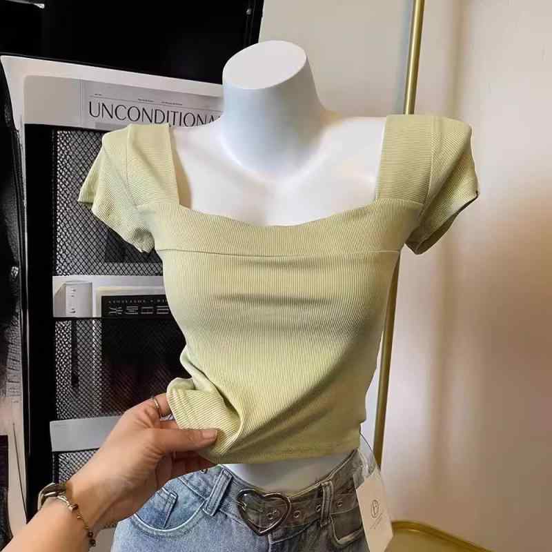 アウトレット ~ 撤収 棚の 側 襟の 肩の 半袖 Tシャツ レディース 腰を 収めて スリム。パターン: 純色袖の長さ: 半袖クラフト: 純色貨物番号: A435#ブランド: リートリックプレートタイプ: お手入れタイプ服の長さ: ショー...