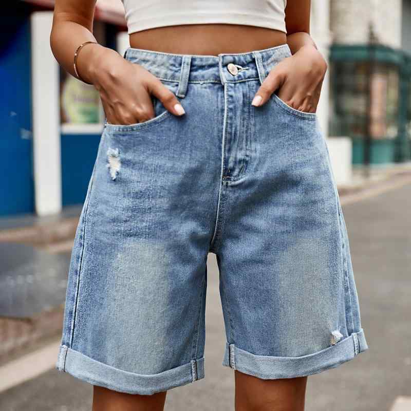 ショートパンツ レディース デニム ハーフパンツ 短パンツ 5分丈 五分丈 ジーパン ダメージ ジーンズ ロールアップ 切りっぱなし フリンジ ポケット付き ボトムス ズボン カジュアル おしゃれ・カテゴリ: デニムパンツ・スタイル: スト...