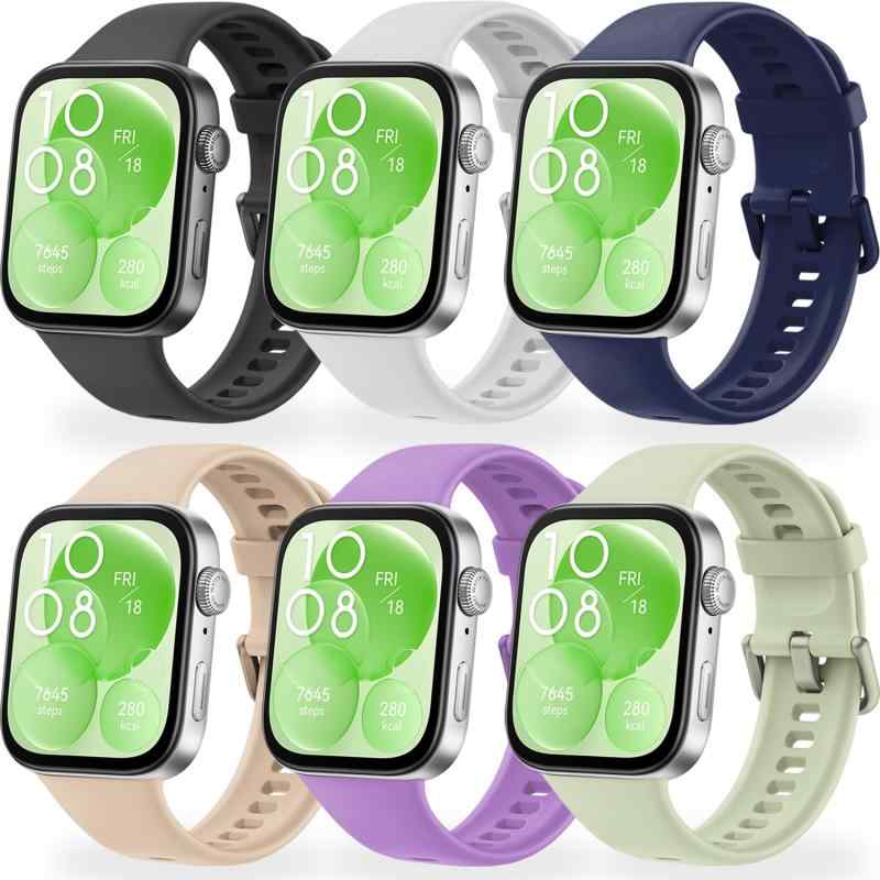 [BABEJIA] HUAWEI Watch Fit 3 交換用バンド、3-6個セット、TPU素材、調節可能、金属コネクタ付き、装着簡単、通気性・防水・防汗適合性：HUAWEI Watch Fit 3のモデルに合うように正確に設計されており...