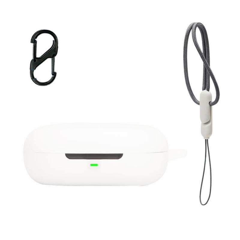 For EarFun OpenJump ケース保護カバ [SUNZHXIN] カラビナ付き保護ケース 軽量 充電式 ポータブルに適しており 保護ケースは効果的に防水 防塵 落下防止 衝突防止ができます (白)【対応機種】対応EarFun O...