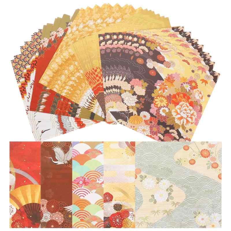 OSALADI 50個 両面印花正方形折紙 和風デザイン 向け初心者折り紙 クラフト 文具 インテリア装飾用クラフトペーパー - 好きな形に折りたためる紙。大人でも でも、工芸やアートプロジェクトに最適です。両面フラワーペーパークラフト折り...