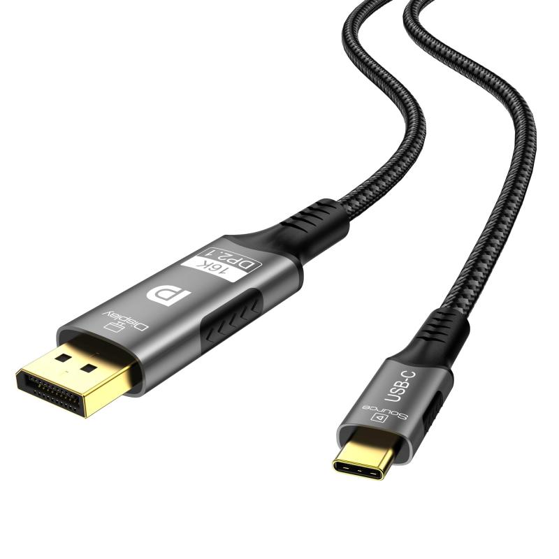 FDBRO USB-C to DisplayPort 2.1 ケーブル 54Gbps ナイロン編み1.16K USB-C to DP 2.1 ケーブルは、大画面出力に十分な性能を発揮できます—この16K USB-C to DisplayPo...