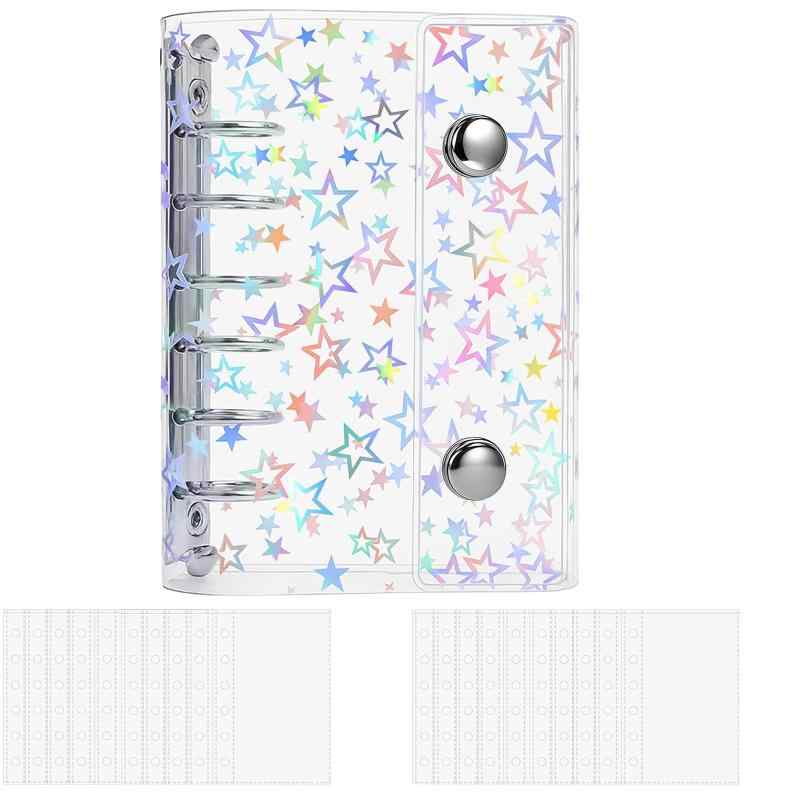 YIBOOOM シール帳 プラバン 透明 A7 サイズ ミニ バインダー クリアバインダー 6穴 シール収納【リフィル×20枚】 クリア カードポケット 手帳 推し活 女の子 コラージュノート （星）【A7サイズで持ち運び便利】：手のひらサ...