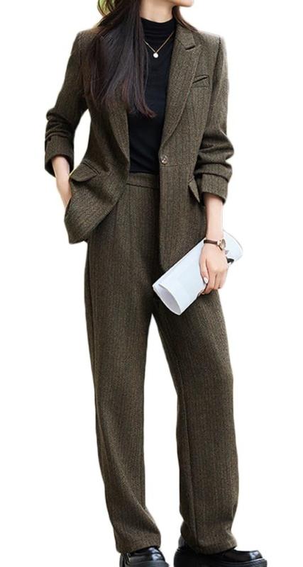 [ZHENGTU] CAIXINGYI レディース 上下 2点セット パンツスーツ ブレザー ストレートパンツ 春秋冬 長袖 無地 シンプル 着痩せ 上品 エレガント フォーマル オフィス 二次会 結婚式 パーティー 女子オシャレな色で洗練...