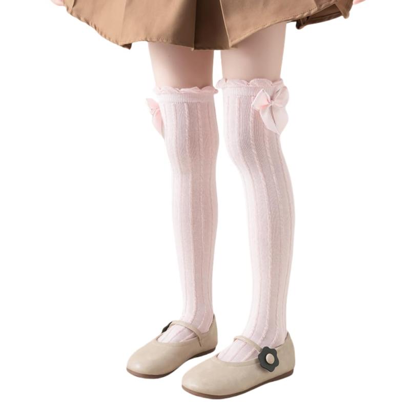 [VNGOLERRY] 靴下 ニーハイソックス キッズソックス 女の子用靴下 子供 女の子 小学生 ハイソックス 約42cm 弾力性 通気性 快適 発表会 無地系 ロリータ リボン 蝶結び 春夏秋 3～12歳🌸【上品な材質】...