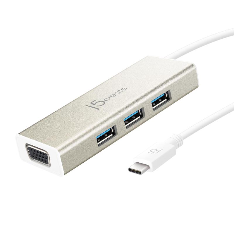 j5create USB-C to VGA 変換アダプター – 1080p 対応 | USB-A ポート付き コンバーター | MacBook・Chromebook・タブレット・PC対応 (JCH411)【 3つのUSBポートを一気に拡張 ...