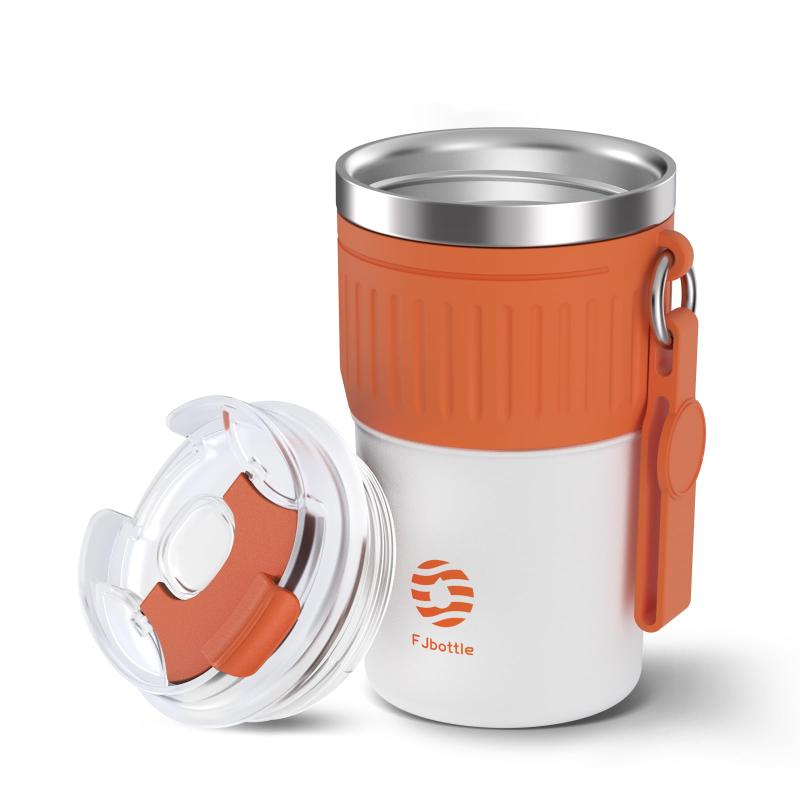 FJbottle 水筒 タンブラー 保温 保冷 直飲み フタ ストラップ付き 0.4L 真空断熱 持ち運び コンビニカップ 携帯マグ 直接ドリップ 軽量 おしゃれ ビール コーヒー