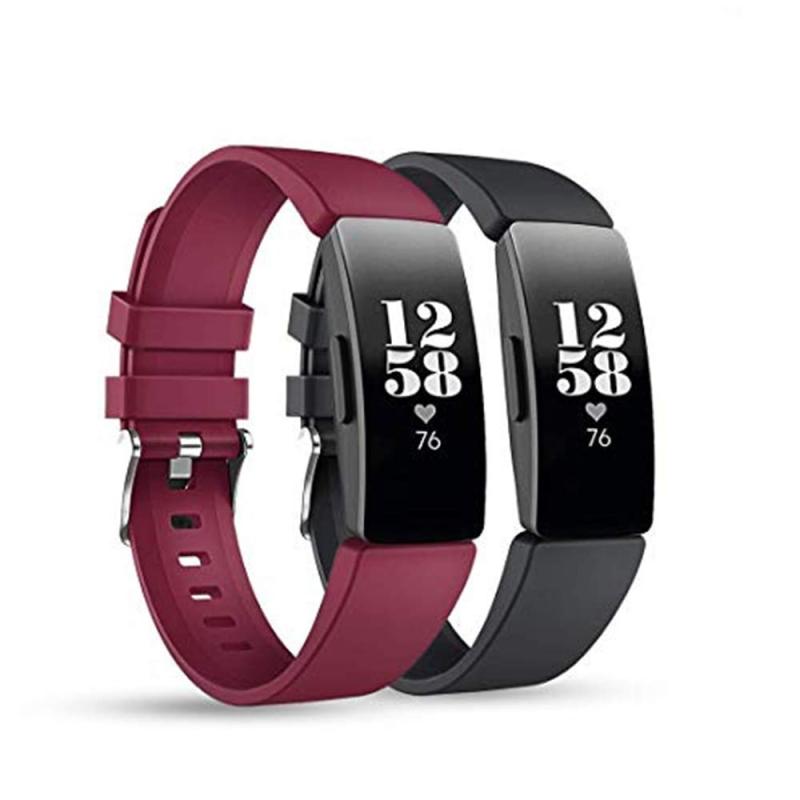Twaxl Fitbit Inspire/Inspire HRバンドと互換性のある交換用バンド。 Fitbit Inspire/Inspire HRフィットネストラッカー用の調整可能なシリコンリストバンド（ブラック+ワインレッド）[ファッシ...