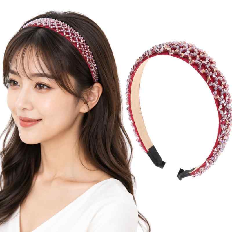 FOMIYES レディースヘアバンド ワインレッド ビーズ手編みクリスタルヘッドバンド ファッションヘアフープ パーティー・日常用 ヘアアクセサリー耐久性に優れたイミテーションクリスタル素材：fomiyesのヘアフープは手編みのビーズとイミ...