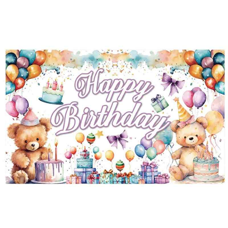 koundeneko バースデー タペストリー 誕生日 飾り付け 背景布 壁掛け飾り HAPPY BIRTHDAY クマ 風船 ギフトの柄 大判 撮影用 写真背景 壁飾り 室内装飾 女の子 男の子 180*110cm