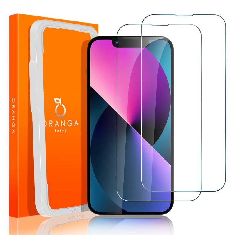 【専用ガイド枠付き・置くだけで装着】 ORANGA iPhone 13 mini 用 ガラスフィルム 5.4インチ フィルム 日本製東レ(TORAY) ガラス採用 9H強化ガラス 指紋防止 全面保護 高透過率 ヒビ割れ防止 アイフ【便利な貼...