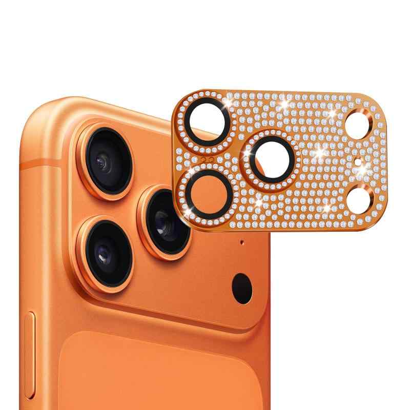 For iPhone 17 Pro Max カメラフィルム カメラカバー レンズカバー カメラ保護 ラインストーン【アルミ合金縁取り+強化ガラス】 レンズ全体保護 黒縁取り 露出オーバー防止 キラキラ レンズ保護