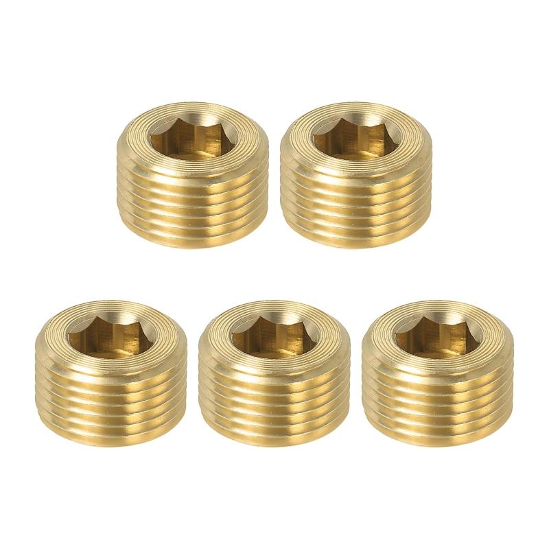PATIKIL 3/8"メスBSPパイププラグ内部六角スレッドソケット 5個入り六角カウンターシンクソリッド真鍮パイププラグフィッティングセット パイプ空気槽用素材：銅；内径：3/8；サイズ：10x16mm / 0.39x0.63...