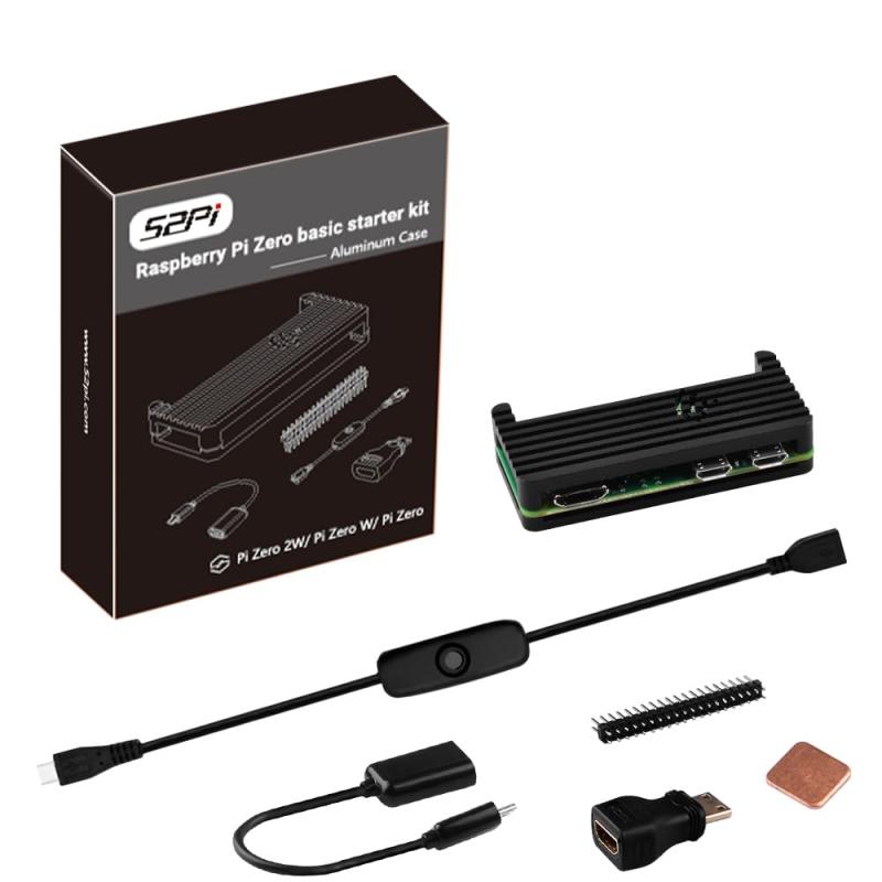 GeeekPi Raspberry Pi Zero 2 W ケース/Zero W ケースキット、RPi Zero 2 W アルミニウムケース、20ピン GPIO ヘッダー、Micro USB - OTG アダプター、HDMI ケーブル、Ra...