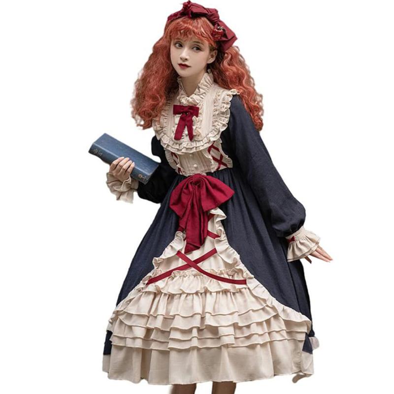 [SSUPTEMBER2] ワンピース ロリータ 長袖 コスプレ 衣装 白雪姫 ドレス 大きいサイズ ゴスロリ ゴシック 森ガール ゆめかわいい 萌え 女の子 リボン パーティー 学園祭 ハロウィン仮装 クリスマ【セット内容】ワンピースフリ...