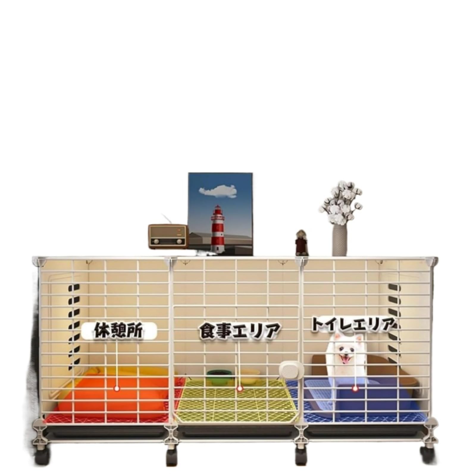 · ブレーキ付き360度回転ホイール：360度自由に回転可能で、ケージの移動や底部の清掃が容易です。 ホイールにはブレーキが付き、安定性が高く、用途に応じてホイールを固定するかどうかを選択できます これにより、ペットを家庭内の異なるエリア間...