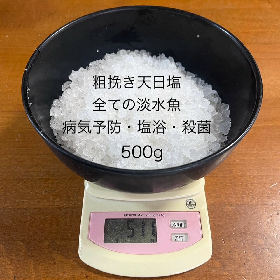 粗挽き天日塩★全ての淡水魚★メダカ・錦鯉・金魚・ランチュウ・熱帯魚★塩水浴★病気予防★【Net 500g】単独購入の場合は代引き不可・時間指定不可。ポスト投函になります。天然原塩です、すべての淡水魚に利用できます。体調を崩した時や塩水浴に使...