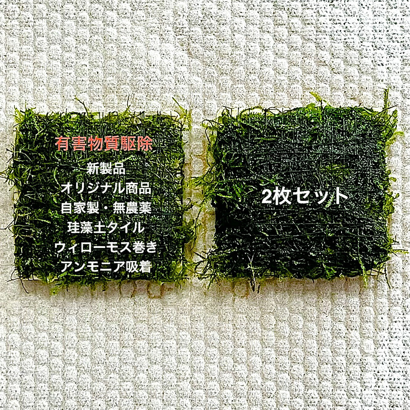 ●新発売※珪藻土ウィローモス巻き※●自家製ウィローモス★珪藻土★完全無農薬★自家製★水草★アンモニア吸着★アンモニア駆除用★有害物質の吸着★【珪藻土タイルウィローモス巻き・2枚】サイズ(約6cm×6cm）珪藻土を水槽に入れると、その優れた多...