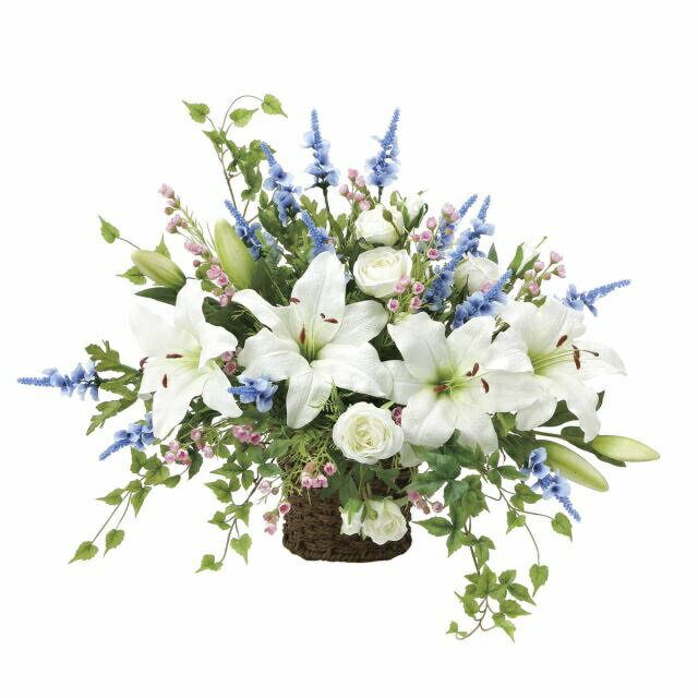 サイズ：約 幅65cm×奥行33cm×高さ60cm ※商品サイズは、花や葉が広がった状態での全体サイズ（器も含めた高さ）になります。 器：スチール 加工：光触媒加工（V-CAT） 生産国：日本 造花（フェイクグリーン・フェイクフラワー）です...