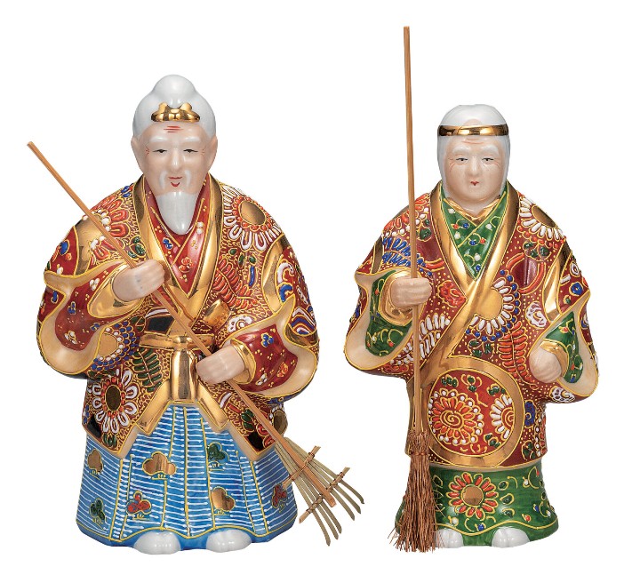 ■サイズ：尉幅14.5 奥行10.5 高23(cm) 姥幅13 奥行8 高22(cm) ■生産地：日本 ■素材・成分：磁器 ■九谷焼の高砂人形は、「夫婦円満・長寿」「福招き・厄除け」「家庭繁栄・縁結び」などを願う、大変縁起の良い置物です。結...