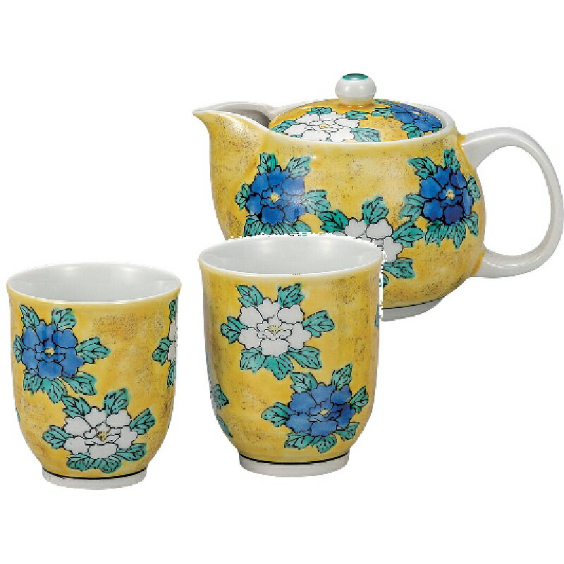 サイズ： 湯呑/大・径7.5 高8.7 (cm) 湯呑/小・径7.1 高8.1(cm) ポット・容量360ml 素材：磁器 生産地：日本 九谷焼で作られたポットと組湯呑を組合せたセットで、絵柄を揃えて楽しみたい方に最適です。 好みの茶葉に合...